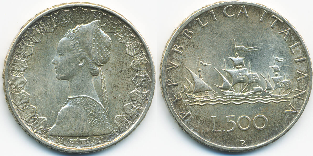 Italien - Italy 500 Lire 1961 R Republik seit 1946 – Flotte des Kolumbus vorzüglich+ | MA-Shops