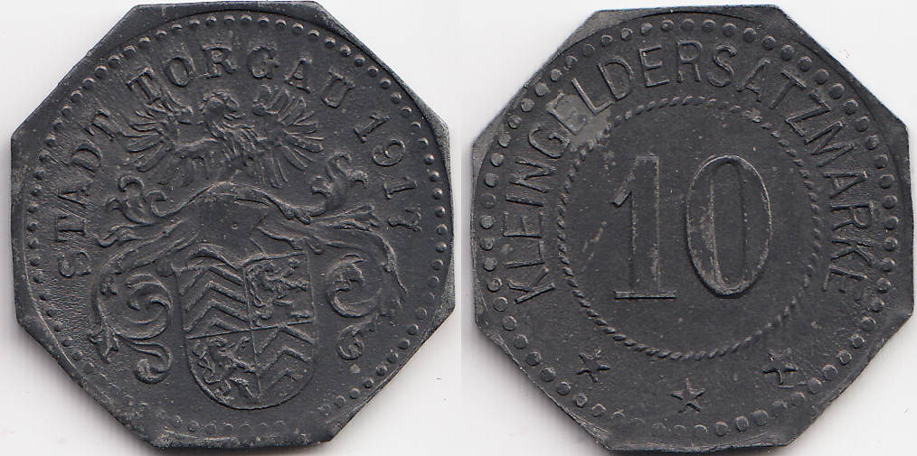 Sachsen 10 Pfennig Torgau - Zink 1917 (Funck 543.2c) prägefrisch ...
