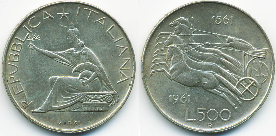 Italien - Italy 500 Lire 1961 R Republik seit 1946 - 100 Jahre Einigung Italiens vorzüglich ...