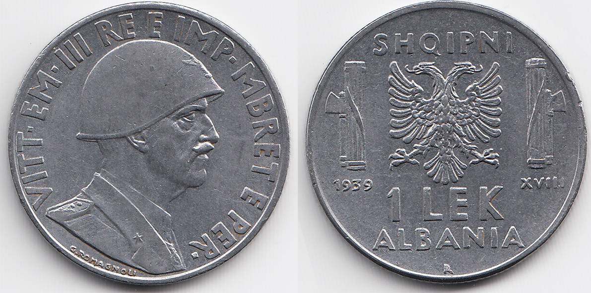 Albanien - Albania 1 Lek 1939 R Viktor Emanuel III. 1939-1943 ...