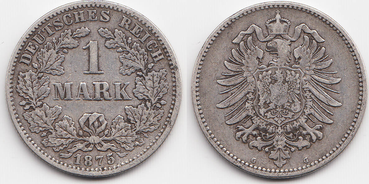 Kaiserreich 1 Mark 1875 G kleiner Adler - Silber fast sehr schön | MA-Shops
