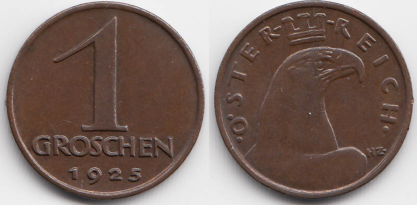 Österreich - Austria 1 Groschen 1925 1. Republik 1918-1938 vorzüglich ...
