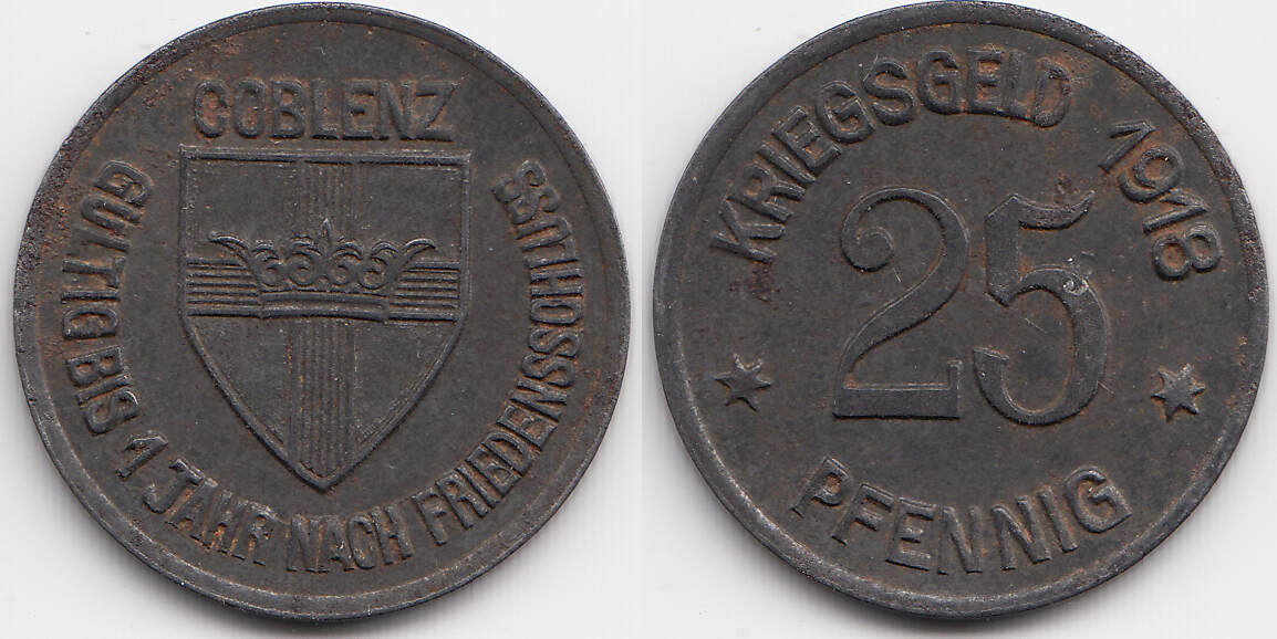 Rheinprovinz 25 Pfennig Coblenz - Eisen 1918 (Funck 80.2d) sehr schön ...