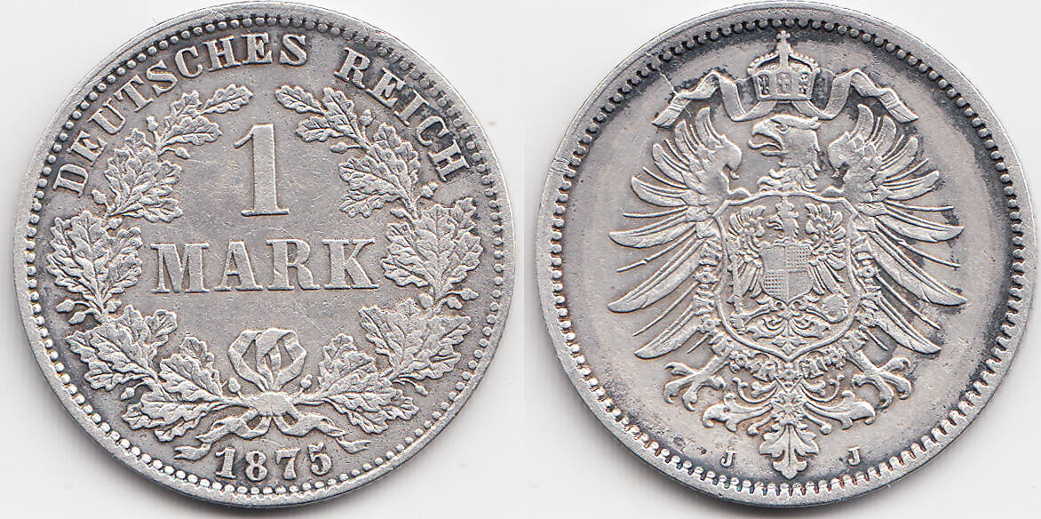 Kaiserreich 1 Mark 1875 J kleiner Adler - Silber gutes sehr schön ...