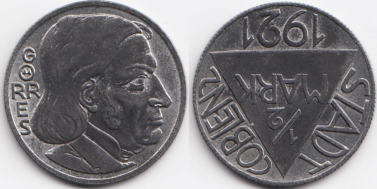 Rheinprovinz 1/2 Mark Coblenz - Eisen vernickelt 1921 (Funck 80.10 ...