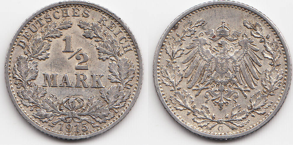Kaiserreich 1/2 Mark 1915 G Silber sehr schön+ | MA-Shops