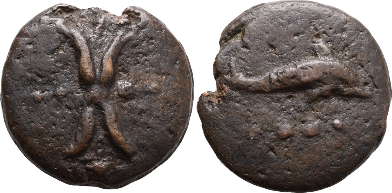 Aes Grave Triens 280-276 v. Chr. Roma, Blitzbündel und Delphin, ss | MA ...