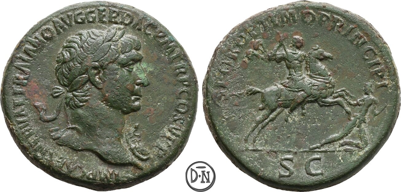 Trajan (98-117) Sesterz Mitte 107-109 n. Chr. Roma, Kaiser zu Pferde ...