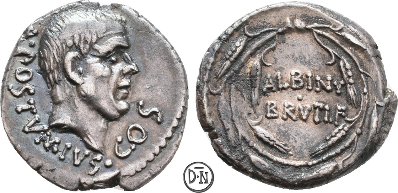 D. Iunius Brutus = D. Postumius Albinus Bruti f. Denar 48 v. Chr. Roma ...