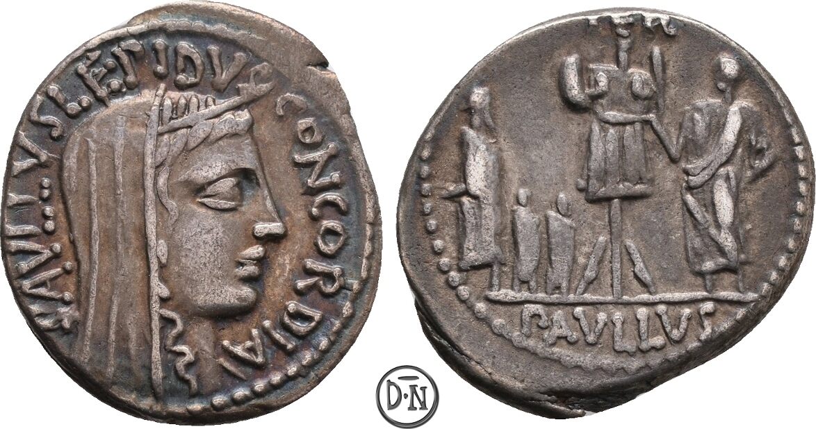 L. Aemilius Lepidus Paullus Denar 62 v. Chr. Rom, Kopf der Concordia ...