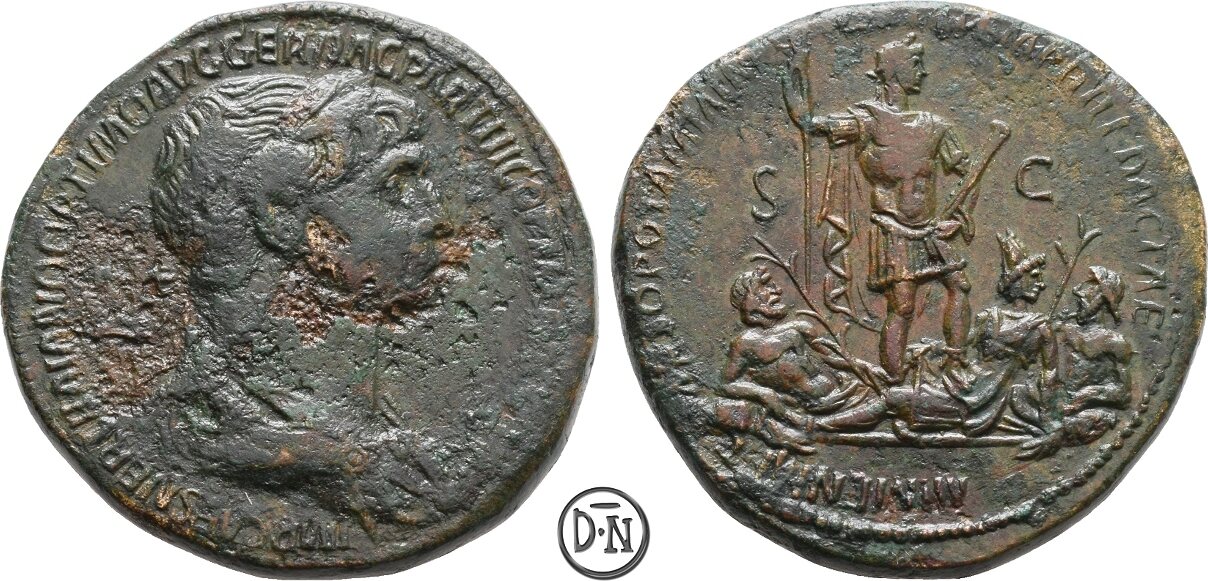 Trajan (98-117) Sesterz 116-117 n. Chr. Roma, Büste / Kaiser über ...