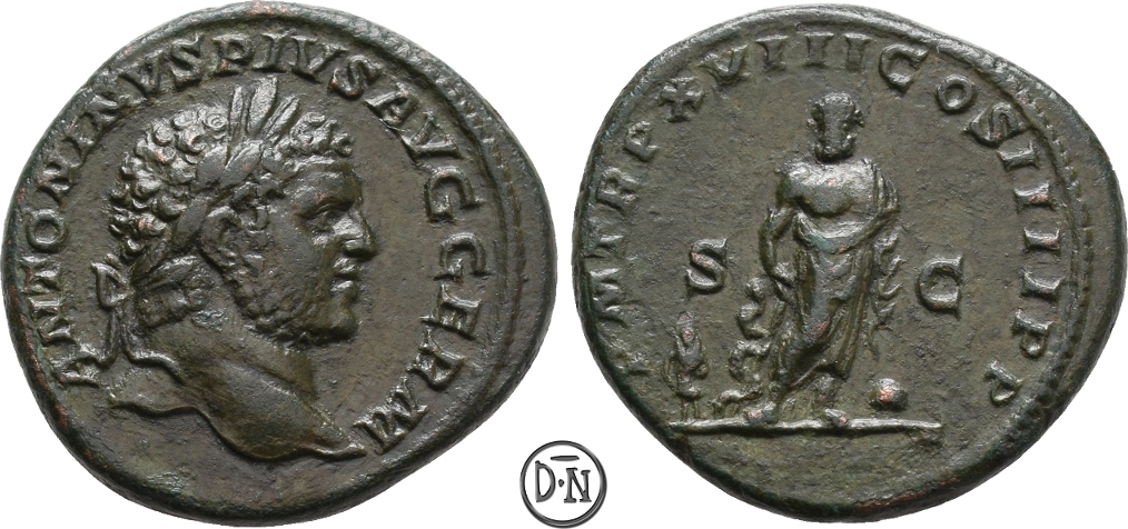 Caracalla (198/211-217) As 215 n. Chr. Roma, Kopf / Aesculap und ...