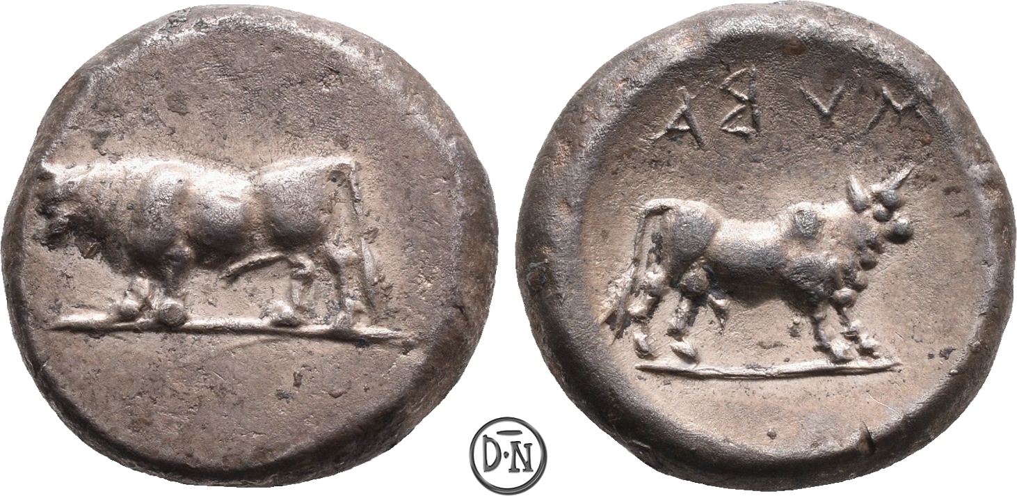Sybaris (Lucania) Nomos/Stater ca. 453-448 oder 440-400 v. Chr. Stier ...