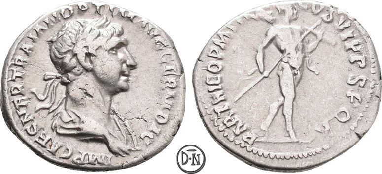 Trajan (98-117) Denar 116-117 n. Chr. Rom, Büste / Mars mit Lanze und Tropaeum, ss | MA-Shops