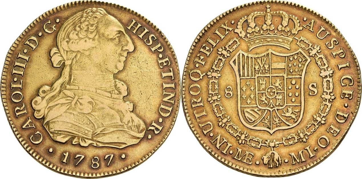 Peru 8 Escudos, Lima 1787 Carlos III., 1759-1788 ss, l. Goldpatina | MA-Shops