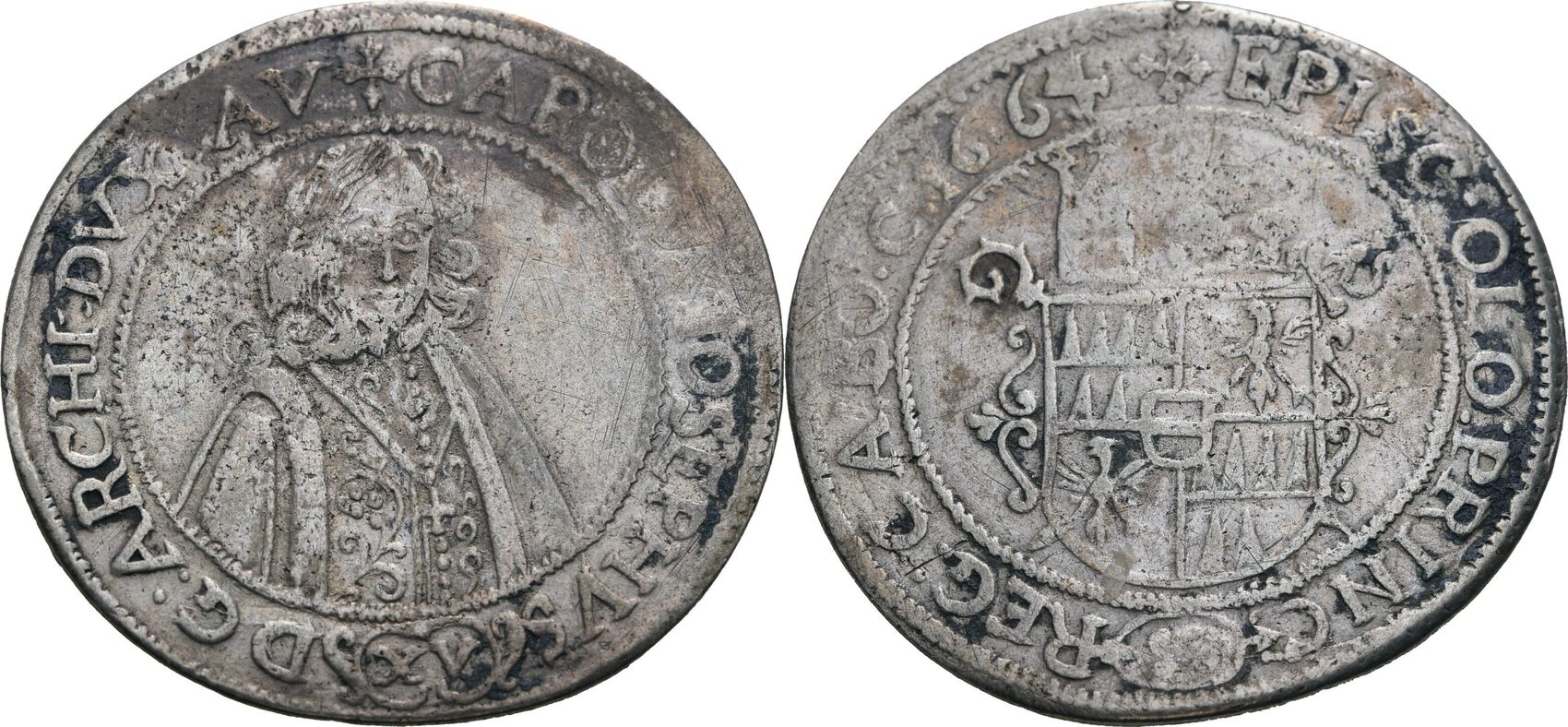 Olmütz, Bistum 15 Kreuzer, Wischau 1664 Karl I. Joseph, 1663-1664 ss ...