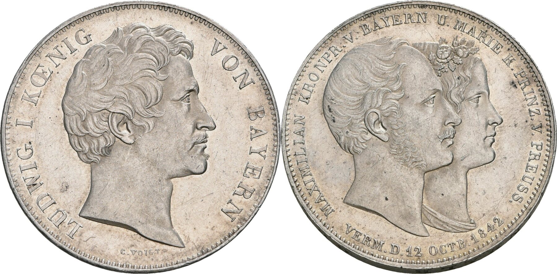 BAyern Geschichtsdoppeltaler, München 1842 Ludwig I., 1825-1848 ss+, leichte Kratzer | MA-Shops
