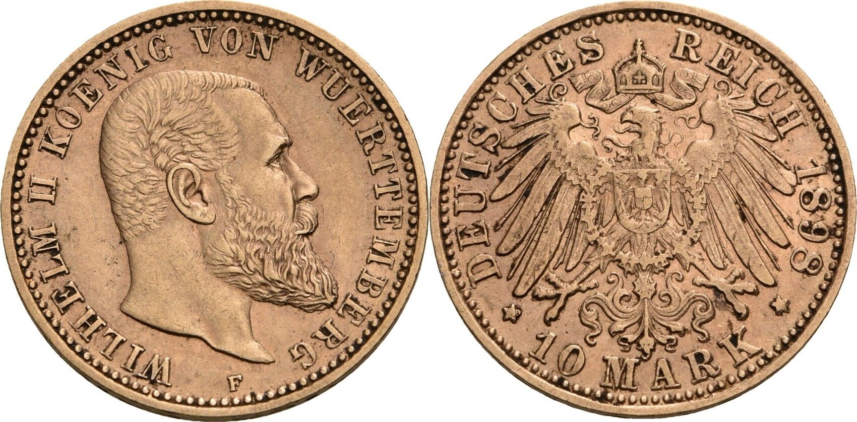 Württemberg 10 Mark F, Stuttgart 1898 Wilhelm II., 1891-1918 ss, min ...