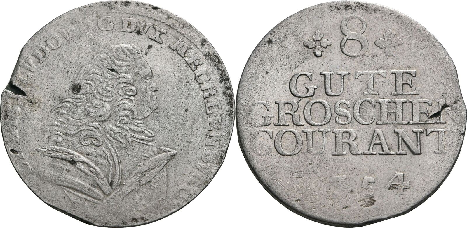 Mecklenburg-Schwerin 8 Gute Groschen (1/3 Taler), Schwerin 1754 ...