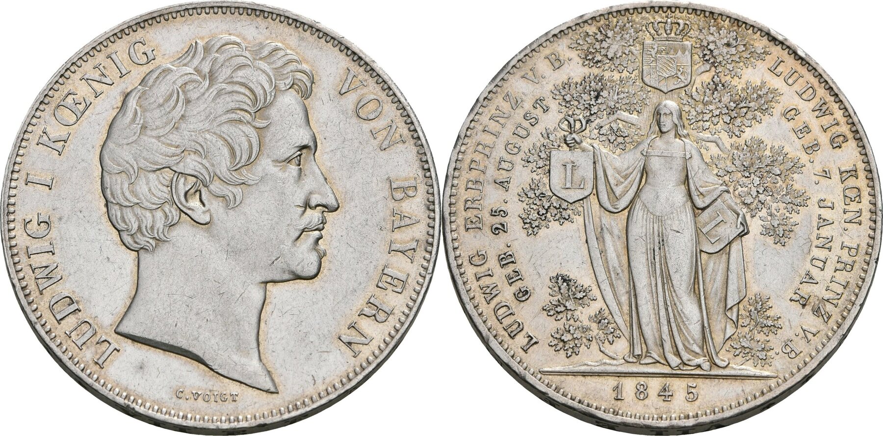 Bayern Geschichtsdoppeltaler, München 1845 Ludwig I., 1825-1848 ss-vz, min.. Randfehler und ...