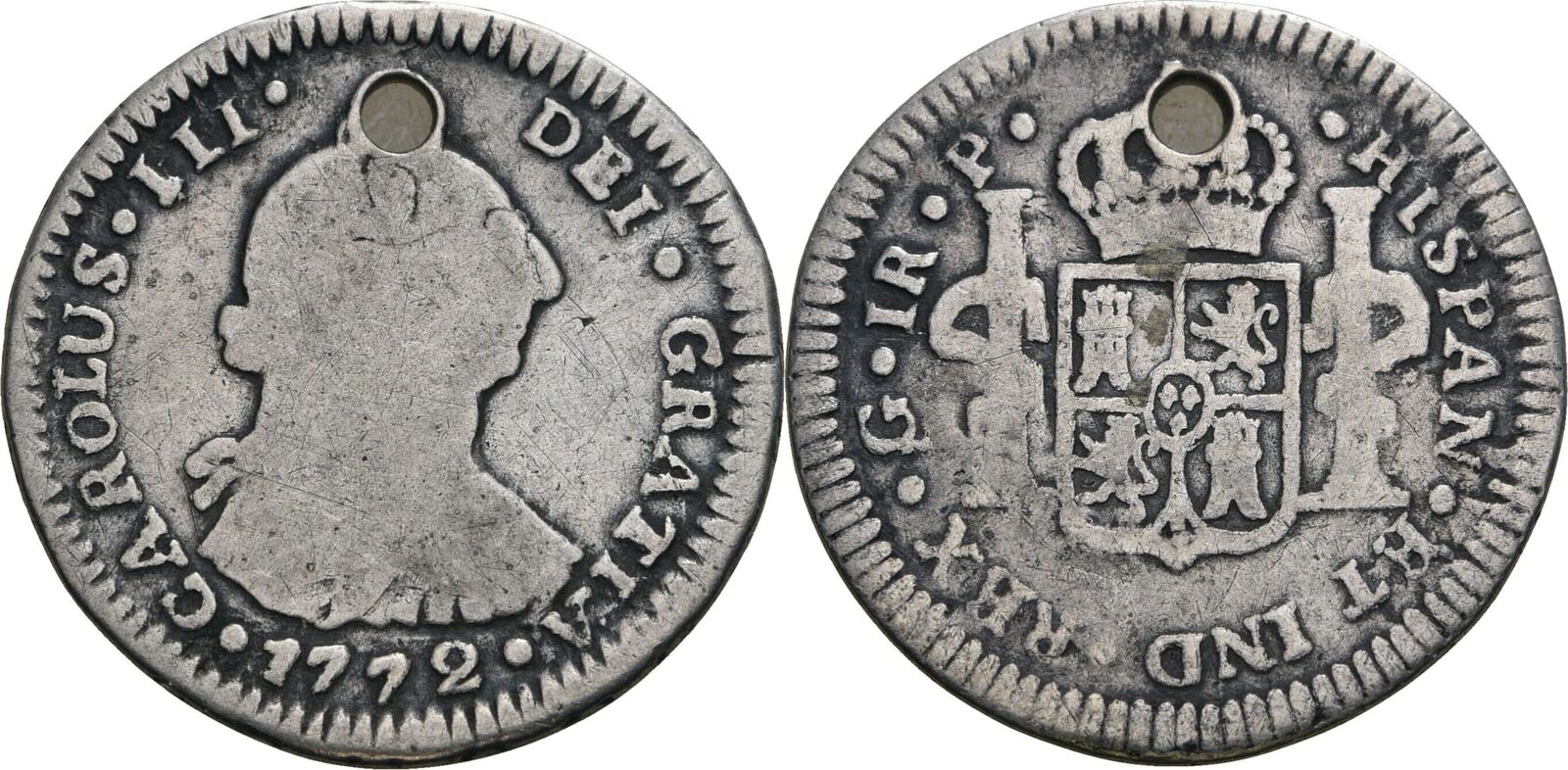 Guatemala Real 1772 G P Carlos III., 1759-1788 s-ss, gelocht | MA-Shops