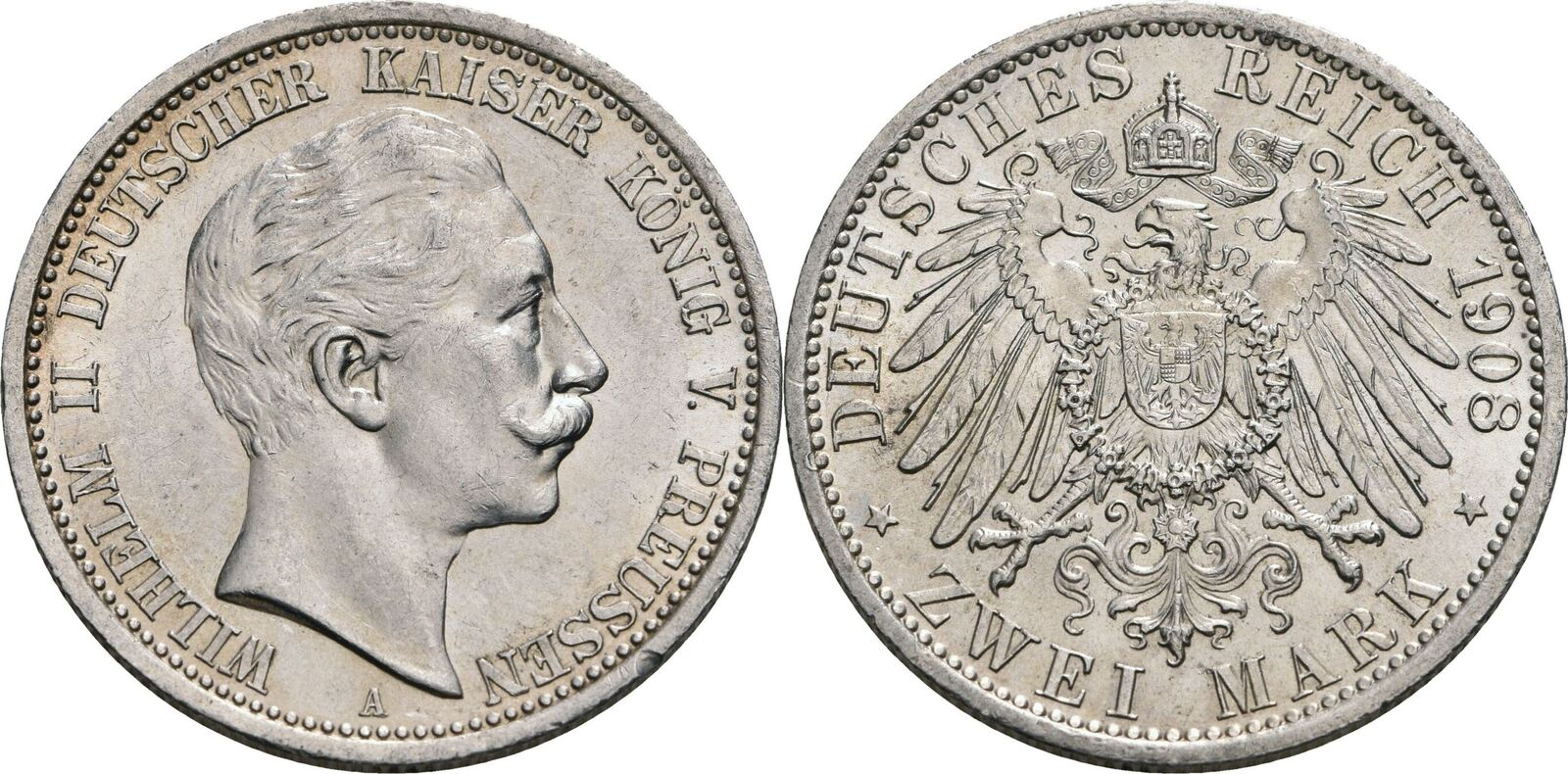 Preußen 2 Mark A, Berlin 1908 Wilhelm II., 1888-1918 vz, kl. Randfehler ...