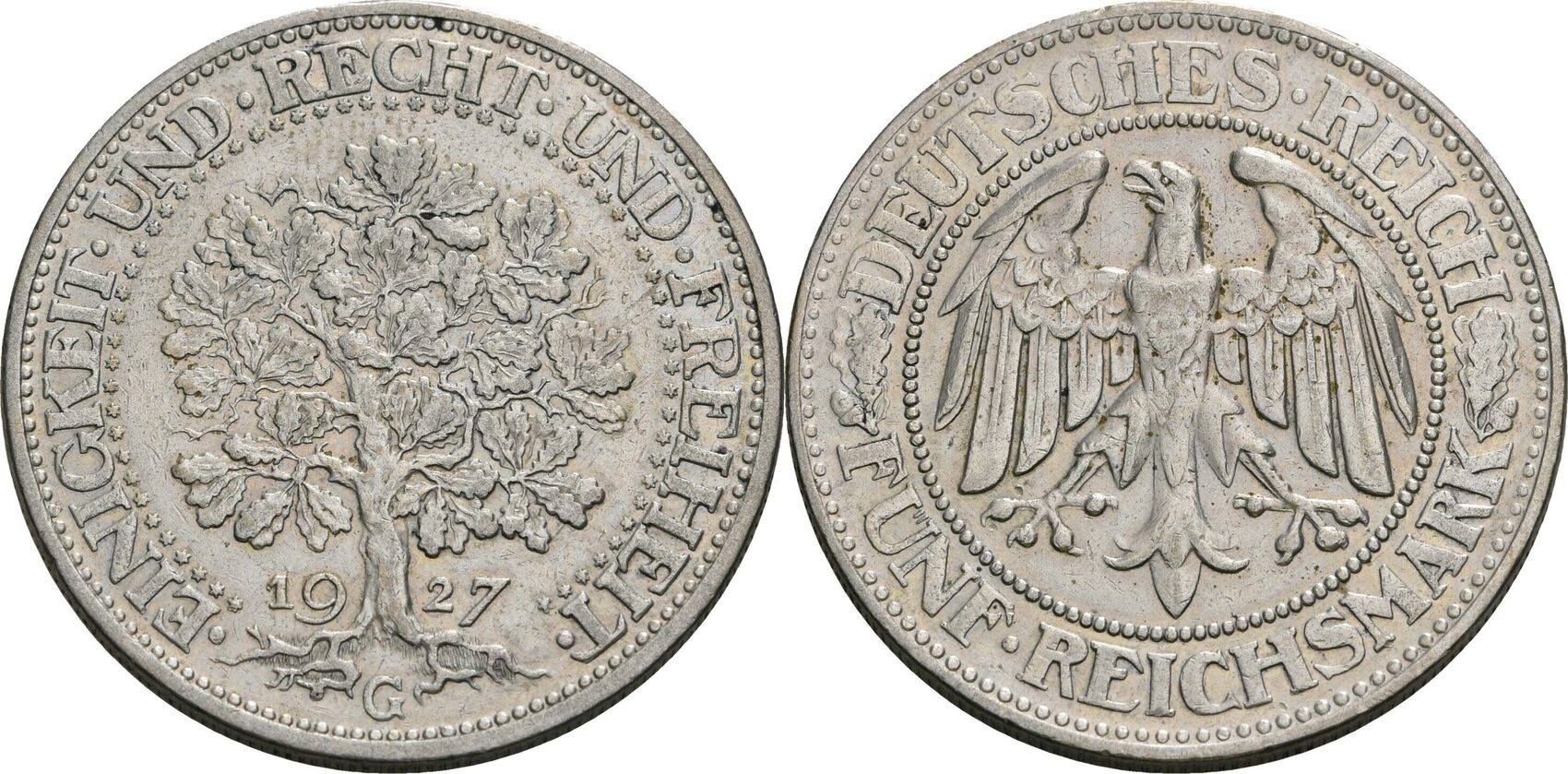 Weimarer Republik 5 Reichsmark 1927 G, Karlsruhe Eichbaum ss | MA-Shops