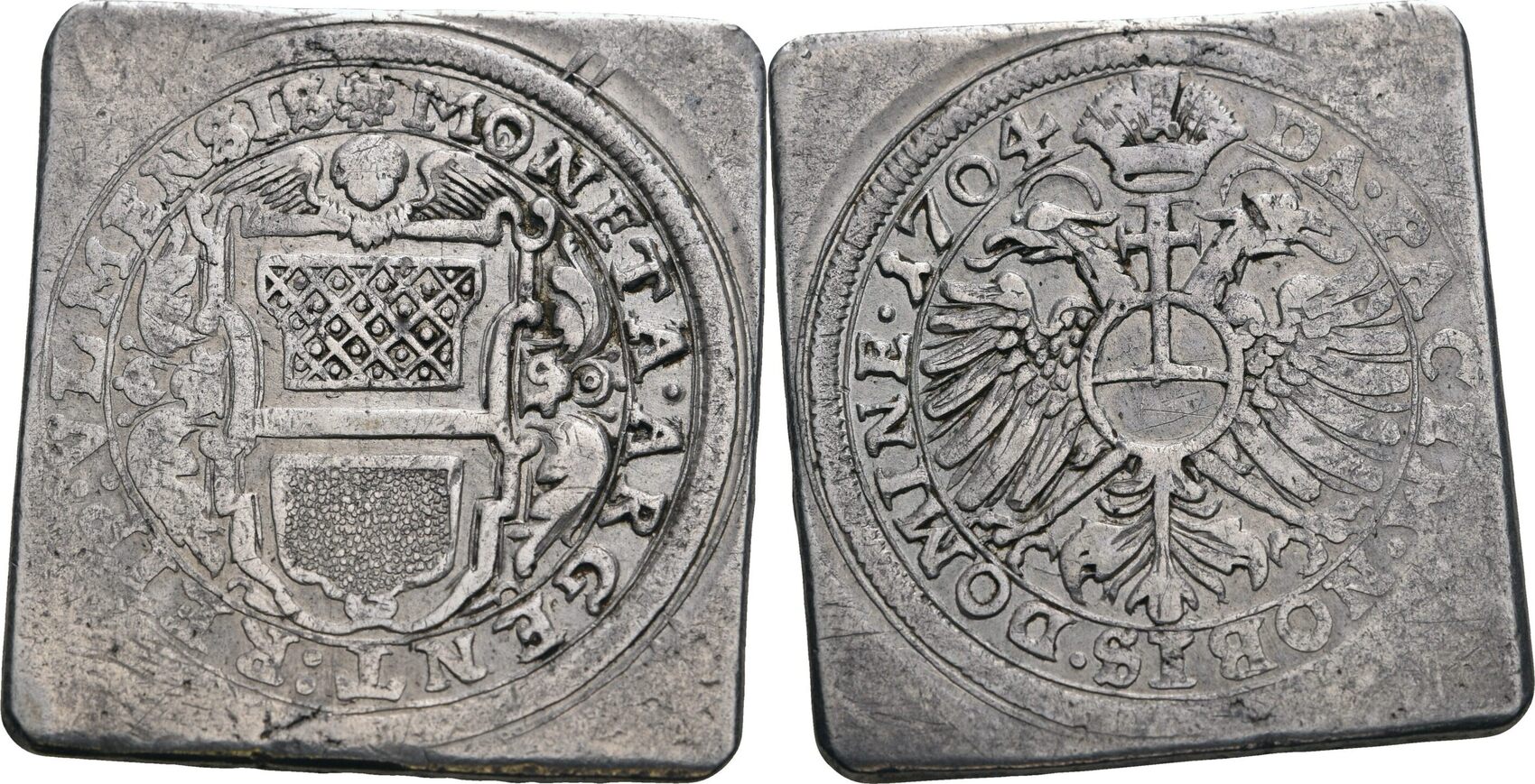 Ulm Klippe zu 1 Gulden nach Leipziger Fuß 1704 ss, l. Prägeschwäche ...