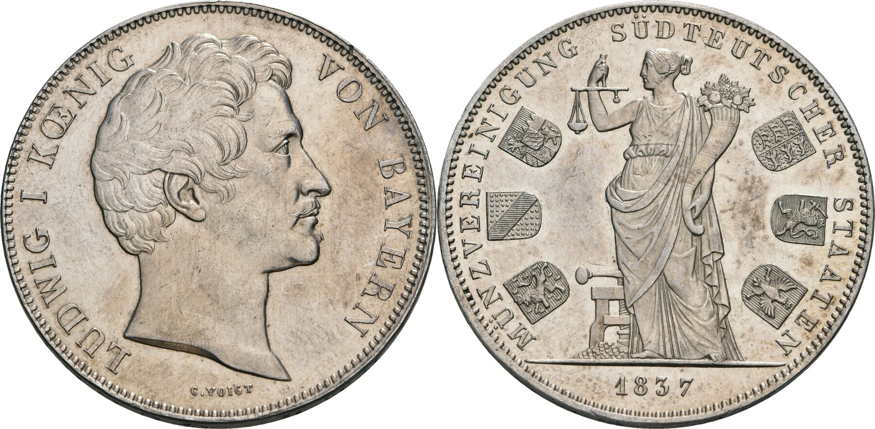 Bayern Geschichtsdoppeltaler, München 1837 Ludwig I., 1825-1848 fast vz, min. Kratzer, winz ...