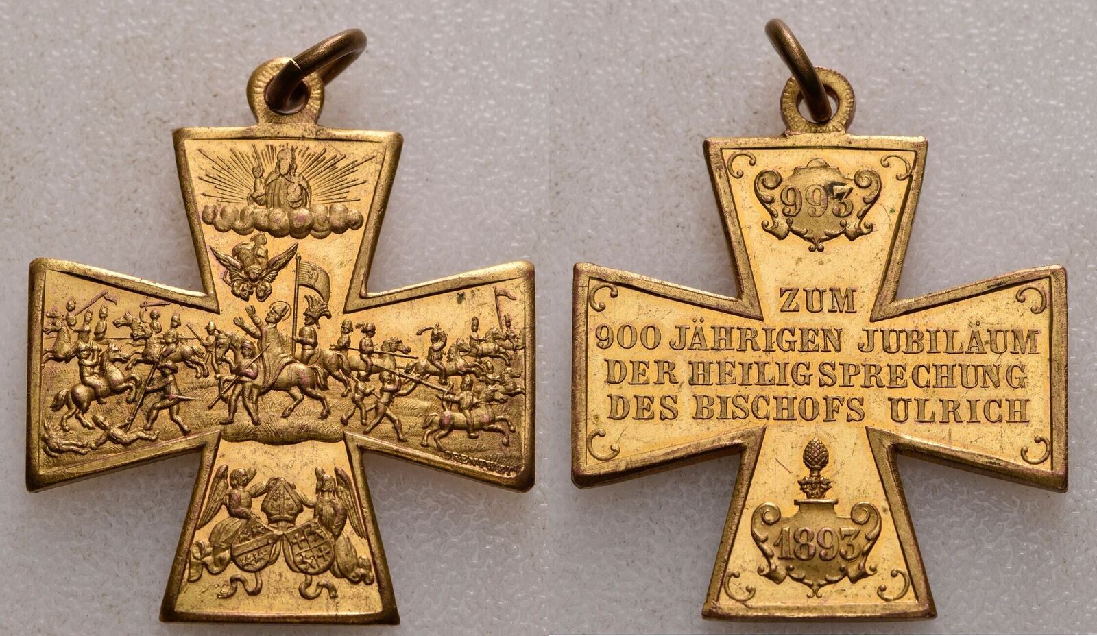 Augsburg Tragbares, vergoldetes, bronzenes Ulrichskreuz 1893 St. Ulrich ...