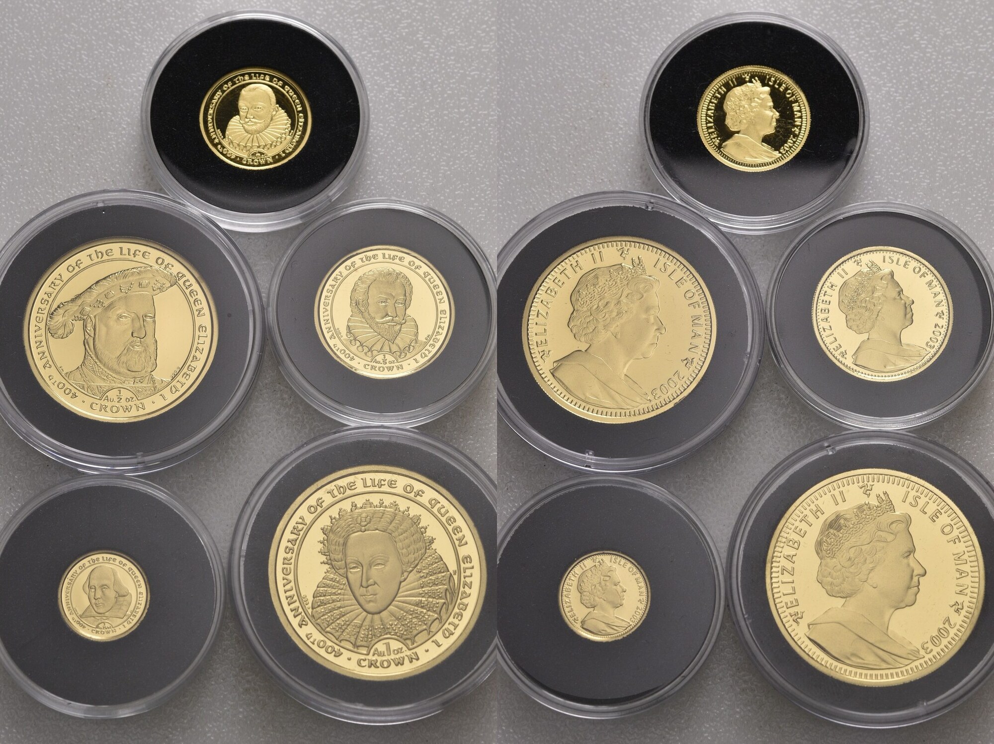 Isle of Man Golden Age Set aus 1/20, 1/10, 1/5, 1/2, 1 Crown 2003 ...
