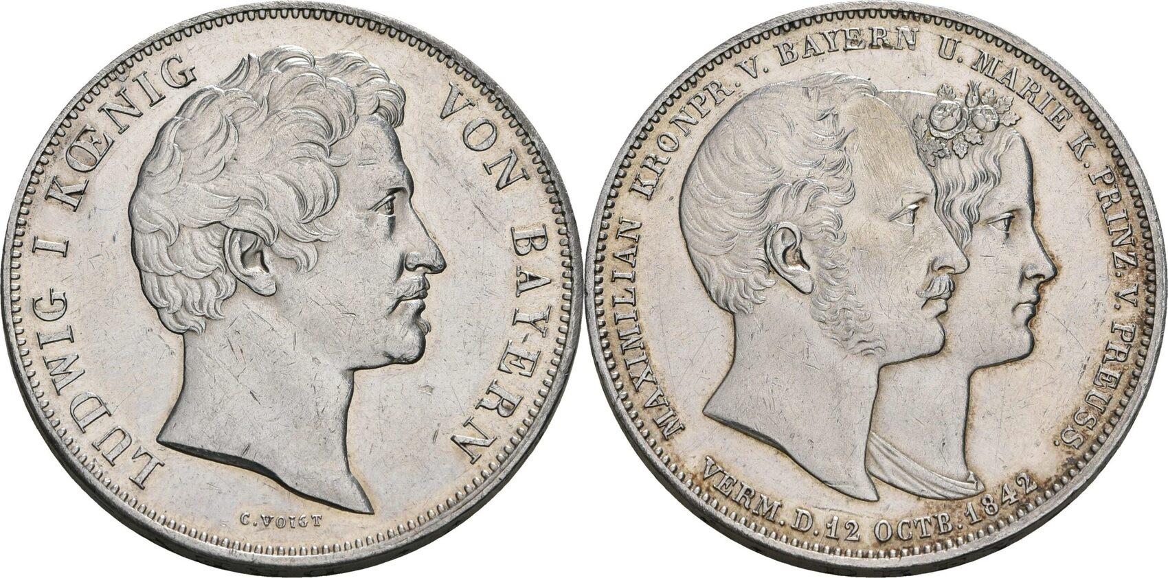 Bayern Vereinsdoppeltaler, München 1842 Ludwig I., 1825-1848 ss, Kratzer, berieben | MA-Shops