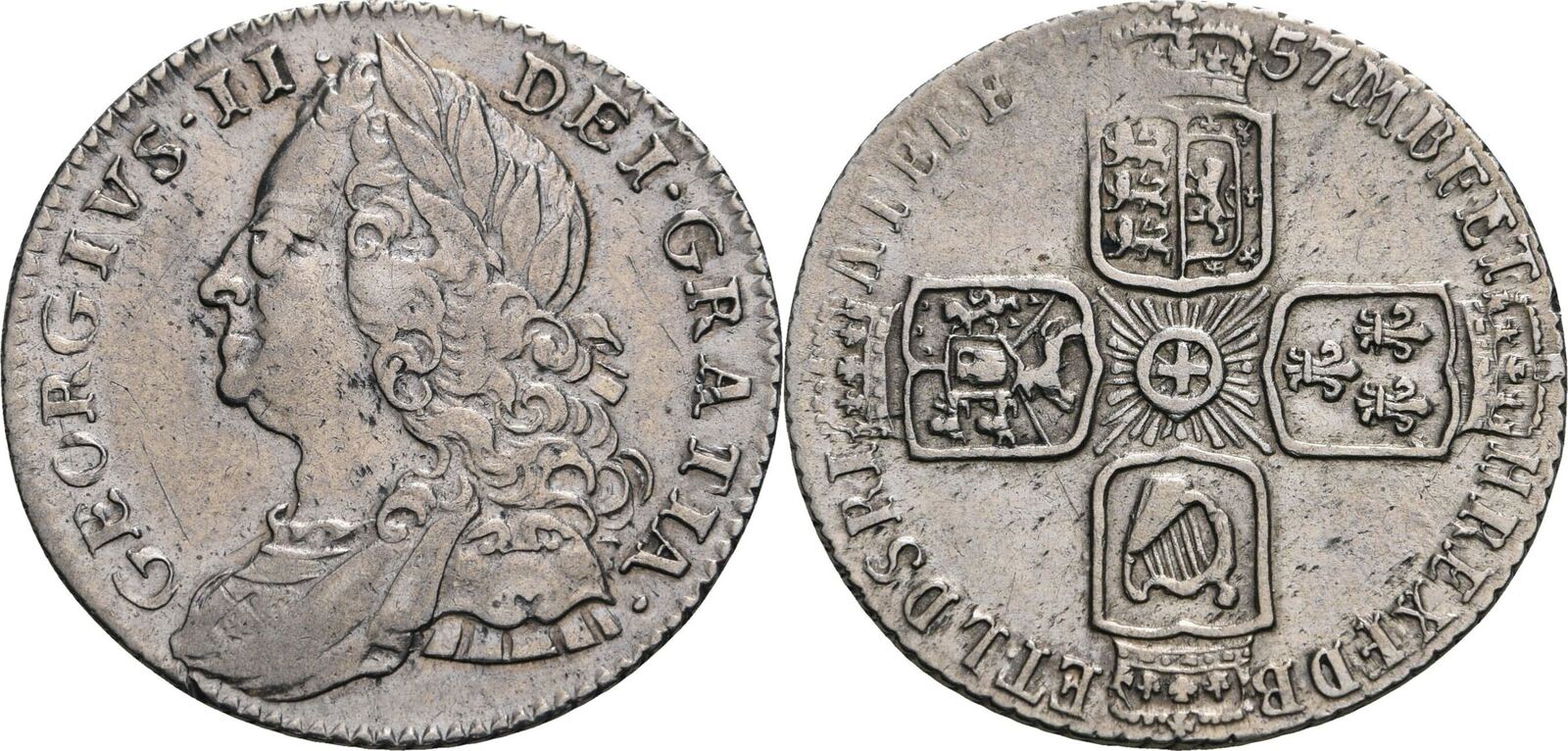 Großbritannien 6 Pence, London 1757 George II., 1727-1760 ss, min ...