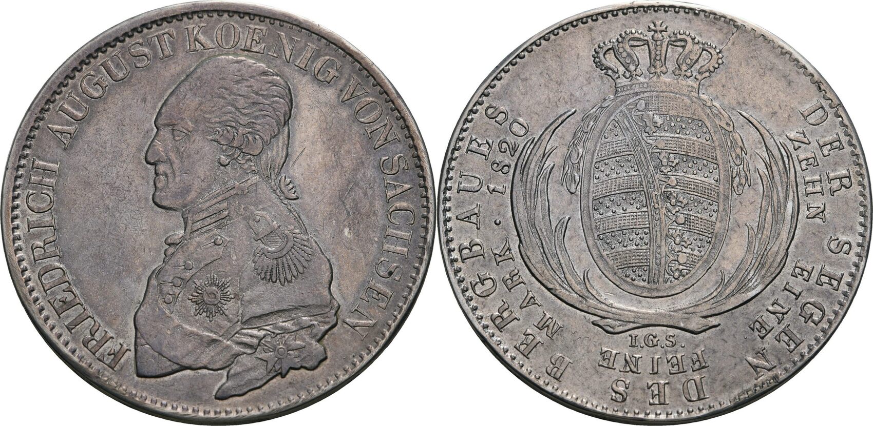 Sachsen Ausbeutekonventionstaler IGS, Dresden 1820 Friedrich August I ...