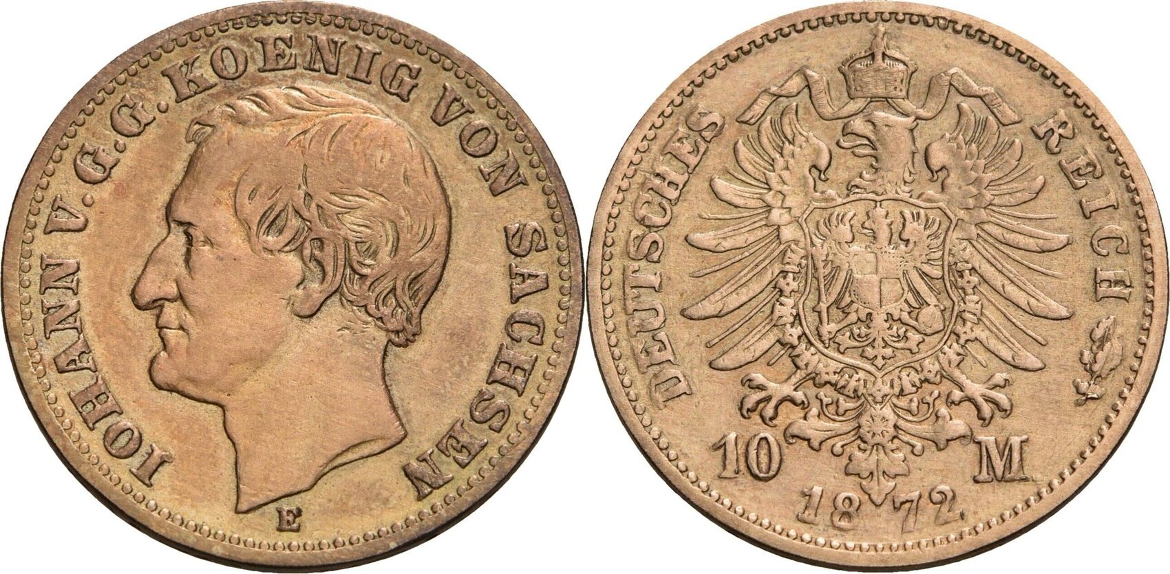Sachsen 10 Mark E, Dresden 1872 Johann, 1854-1873 ss, Hitzespuren | MA ...