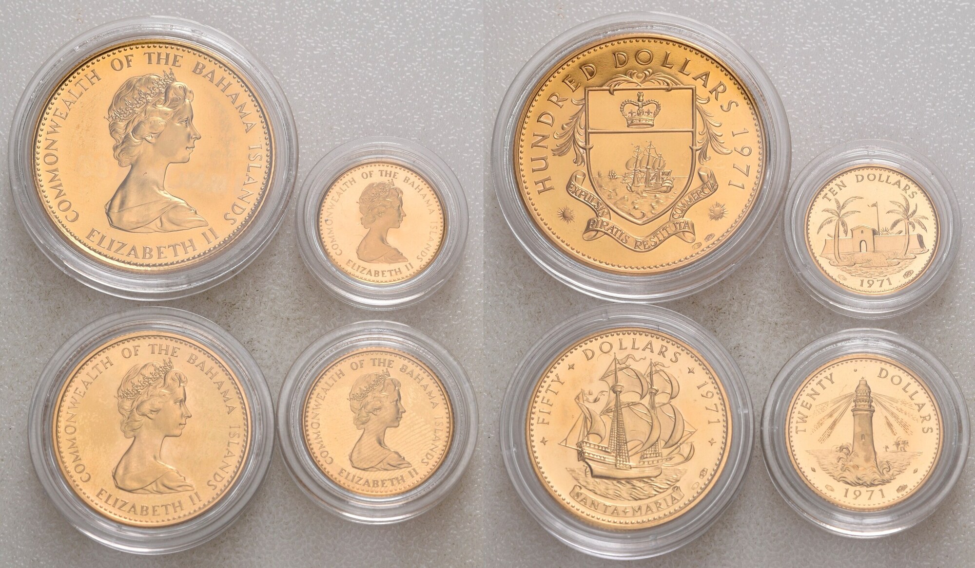 Bahamas Proof Set aus 10, 20, 50 und 100 Dollars 1971 Elizabeth II ...