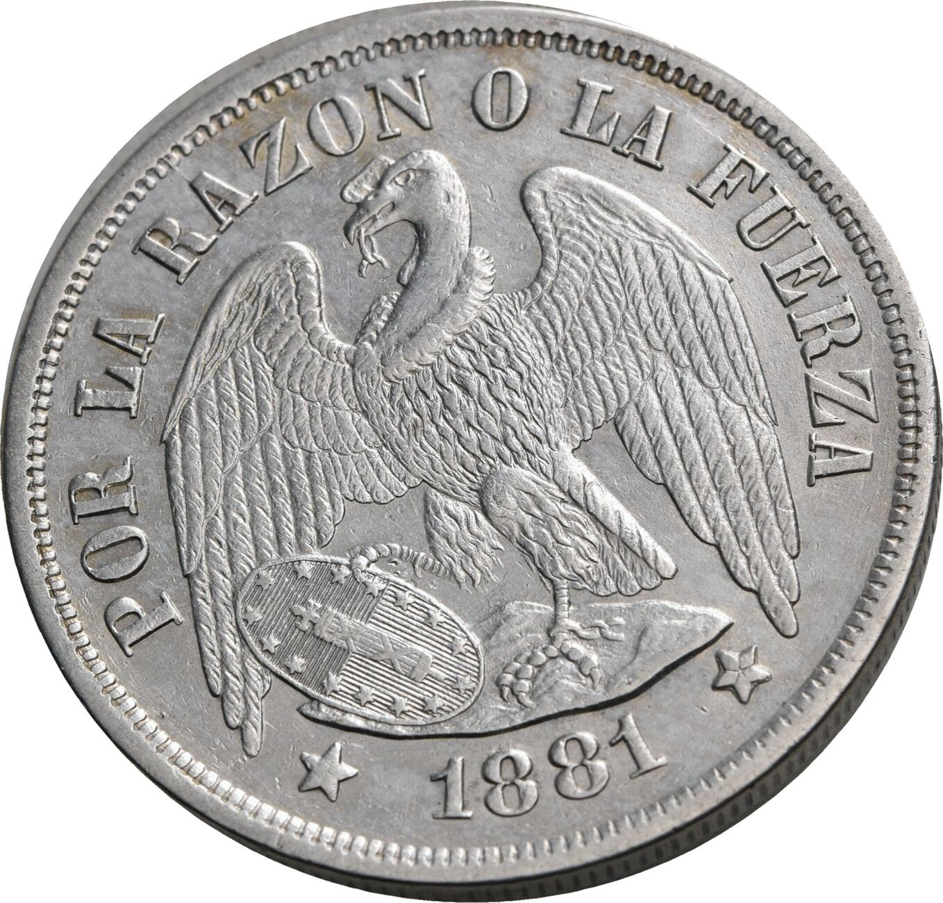 Chile, Republik Peso 1881 ss, l. Randfehler, min. berieben | MA-Shops