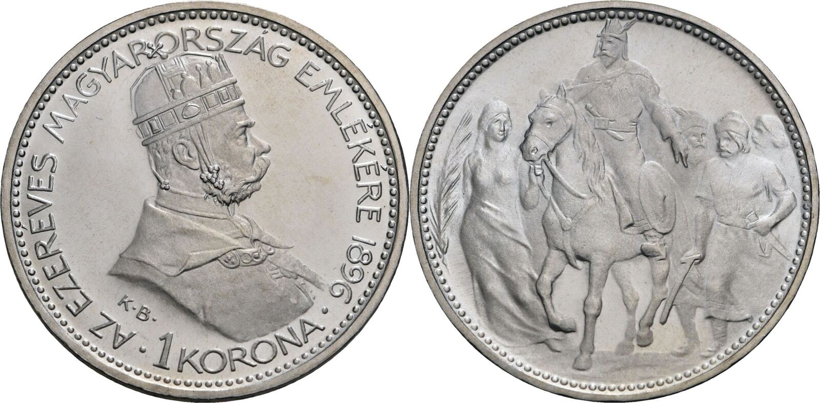 Österreich-Ungarn 1 Korona KB, Kremnitz 1896 Franz Joseph I. 1848-1916, offizielle Nachprägung ...