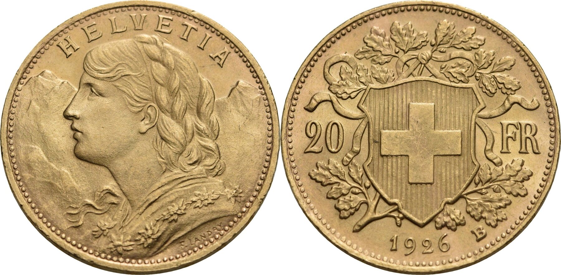 Schweiz 20 Franken Vreneli B, Bern 1926, seltener Jahrgang! Eidgenossenschaft vz/vz+ | MA-Shops
