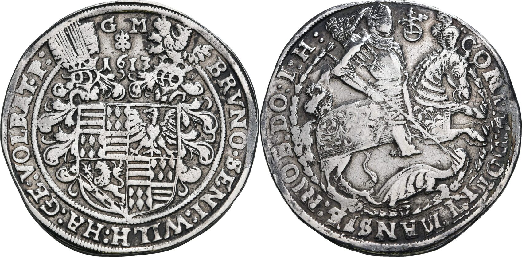 Mansfeld-Bornstedt Reichstaler, Eisleben 1613 Bruno II., Wilhelm I ...