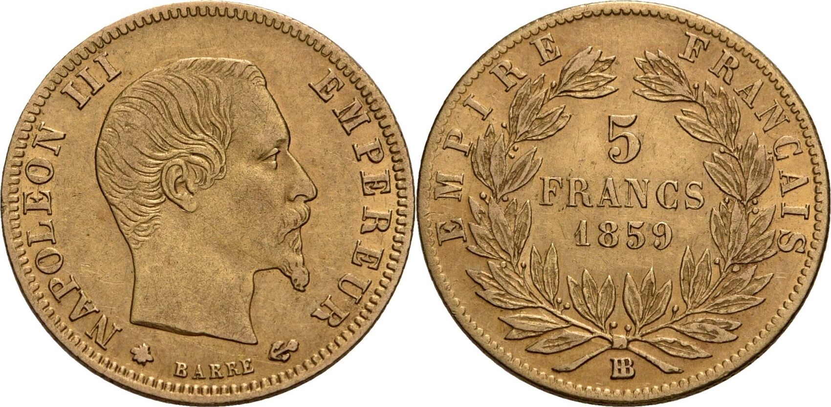 Frankreich 5 Francs BB, Straßburg 1859 Napoléon III., 1852-1870 ss ...