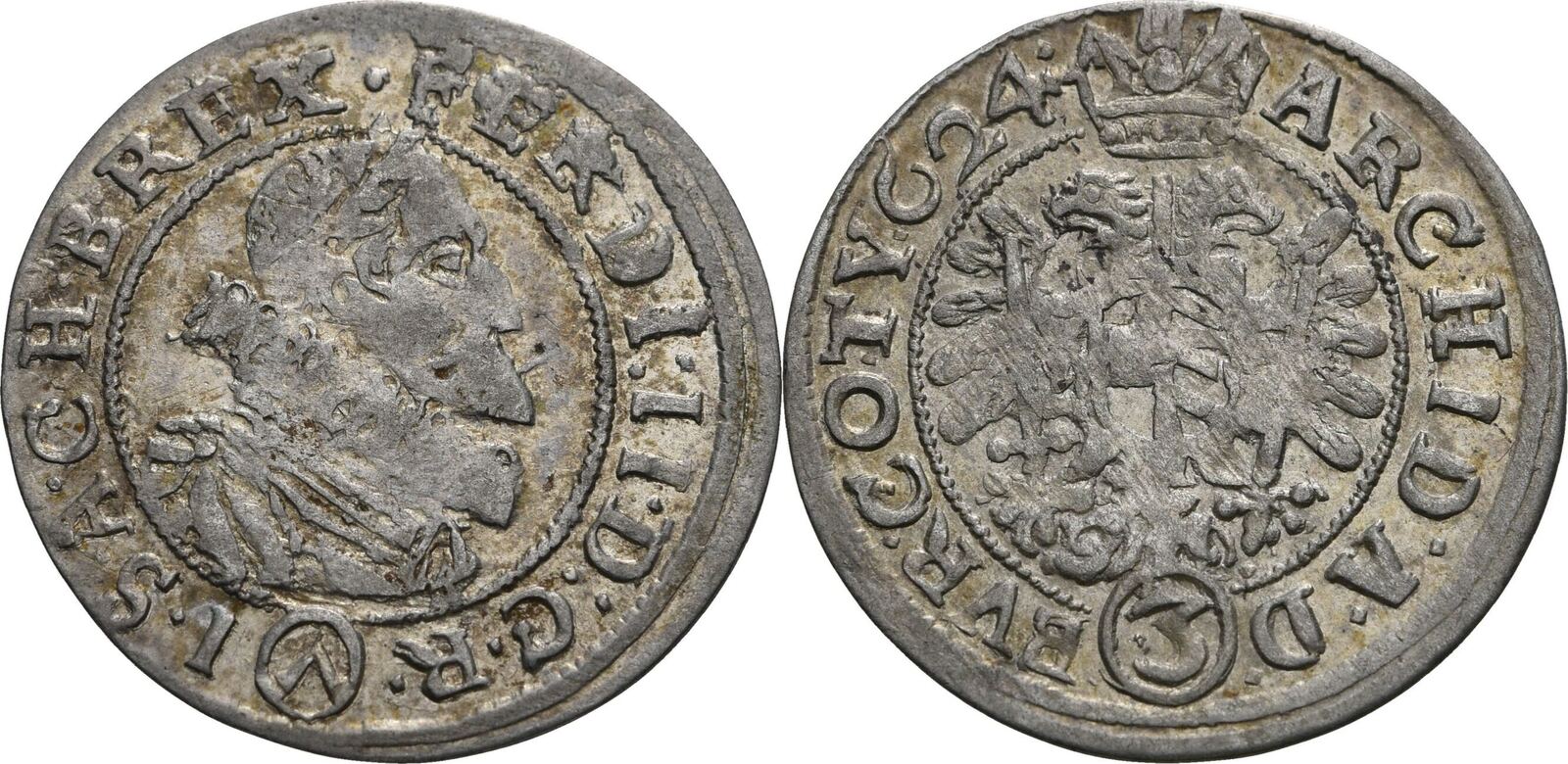 RDR Groschen (3 Kreuzer), Wien 1624 Ferdinand II., 1592-1618-1637 ss/ss+ | MA-Shops