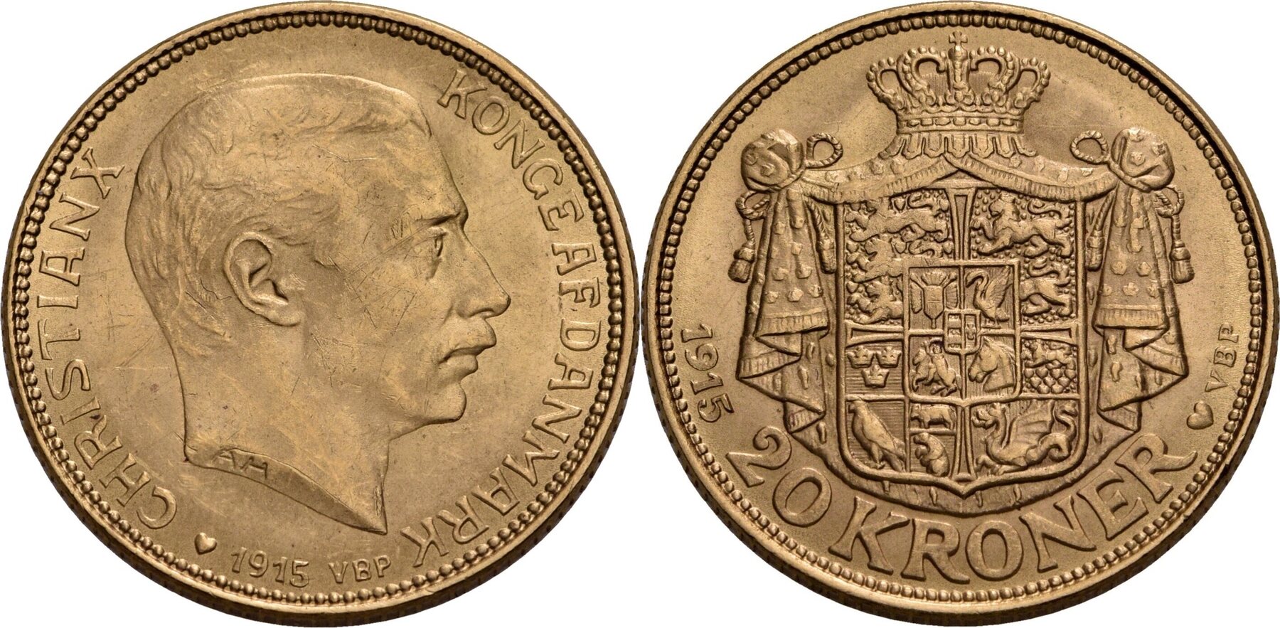 Dänemark 20 Kronen VBP, Kopenhagen 1915 Christian X., 1912-1947 fast vz ...