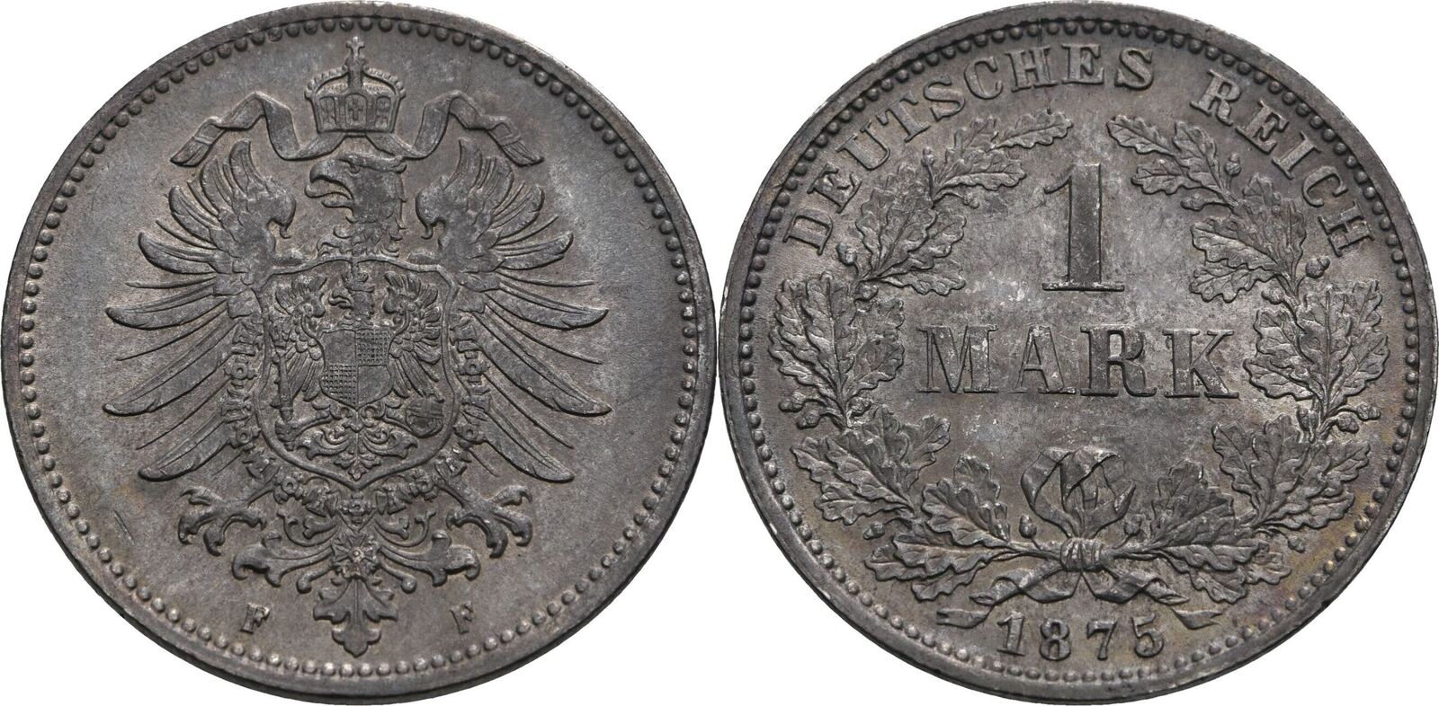 Deutsches Kaiserreich 1 Mark 1875 F, Stuttgart ss-vz, dunkle Tönung ...