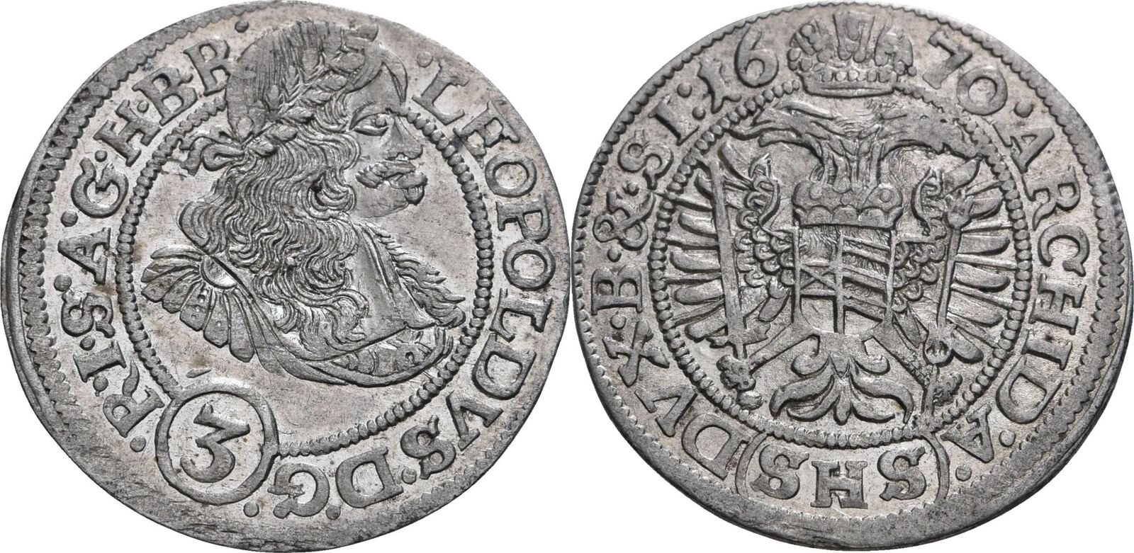 RDR 3 Kreuzer (Groschen) SHS, Breslau 1670 Leopold I., 1657-1705 vz/fast vz | MA-Shops