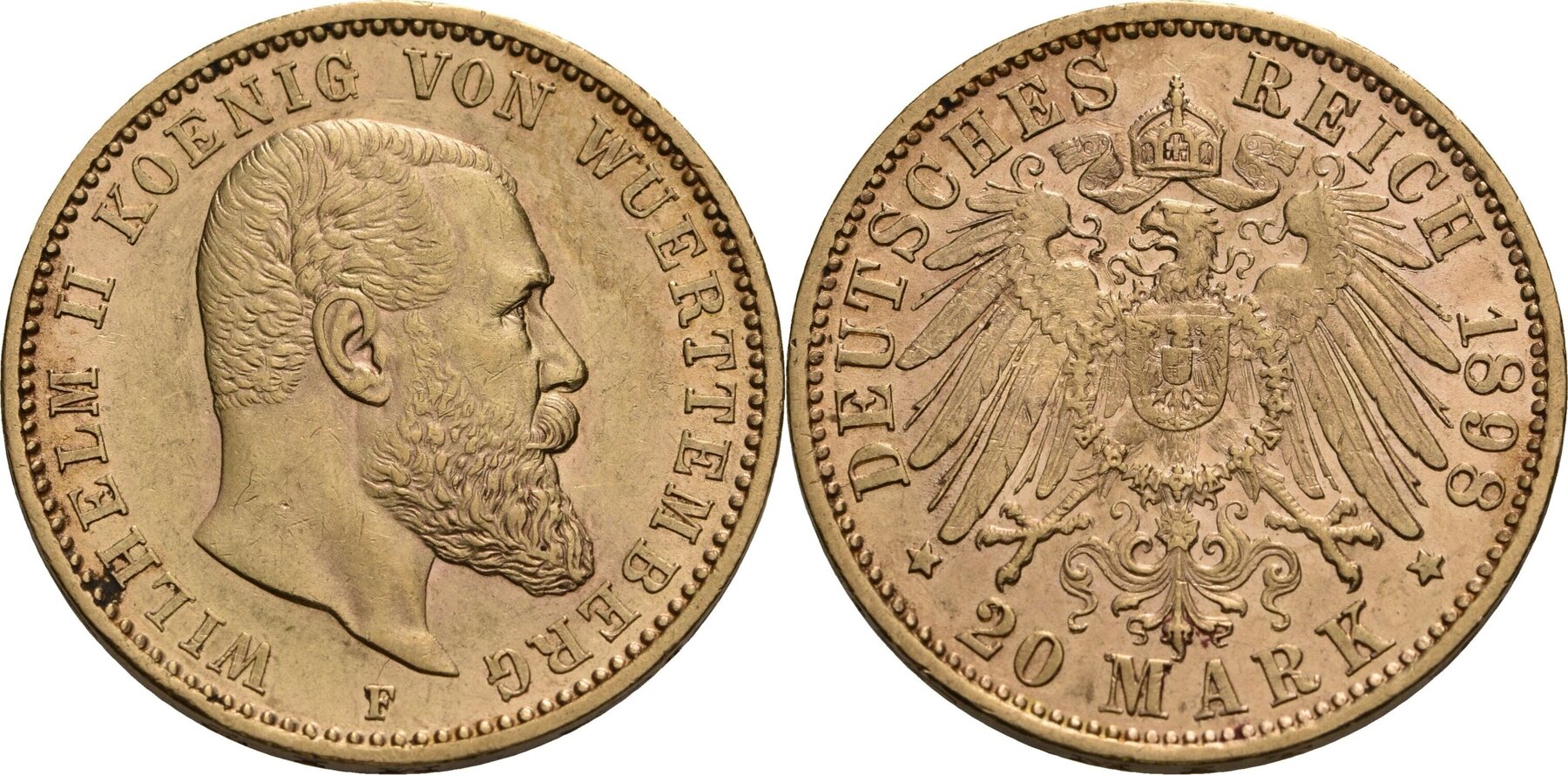 Württemberg 20 Mark F, Stuttgart 1898 Wilhelm II., 1891-1918 ss-vz | MA ...