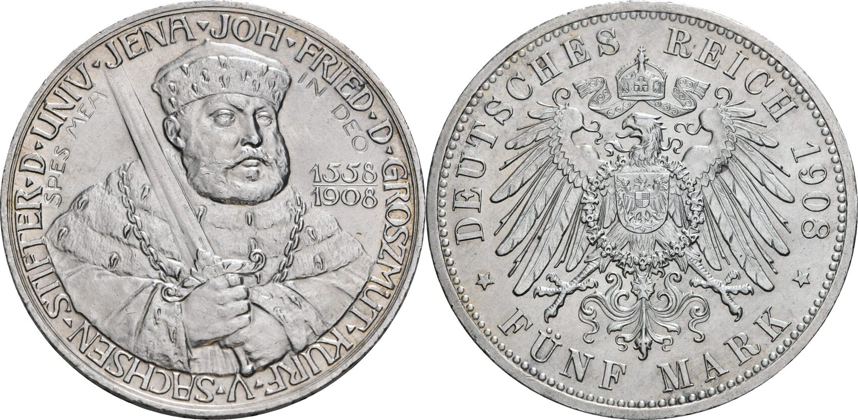 Sachen-Weimar-Eisenach 5 Mark, Berlin 1908 Wilhelm Ernst, 1901-1918 vz ...