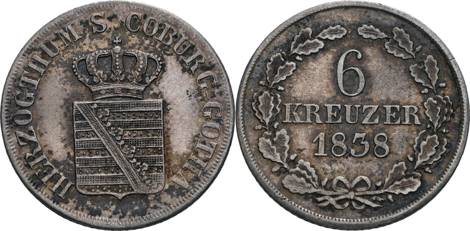 Sachsen-Coburg und Gotha 6 Kreuzer, Gotha 1838 Ernst I., 1826-1844 ss+/ss | MA-Shops