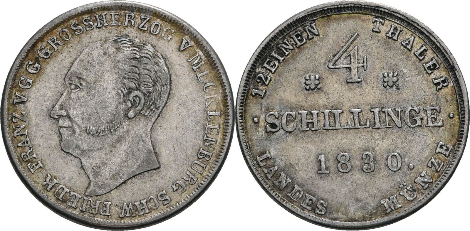 Mecklenburg-Schwerin 4 Schilling, Schwerin 1830 Friedrich Franz I., 1785-1837 ss, l. Tönung | MA ...