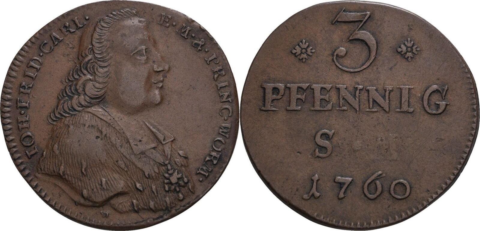Mainz 3 Pfennig, Erfurt 1760 Johann Friedrich Karl Ostein, 1743-1763 ...